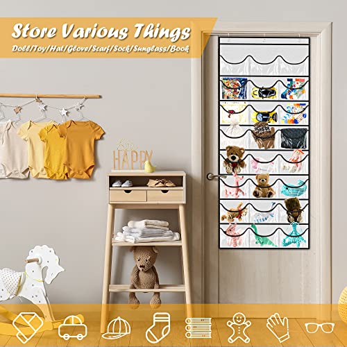 kingdalux Baseball Hat Rack 24 Pocket for Wall or Over The Door Cap Organizer with Clear Deep Pockets, for Hat Storage & Ballcap Caps Display Holder, Complete with Over Door Hooks
