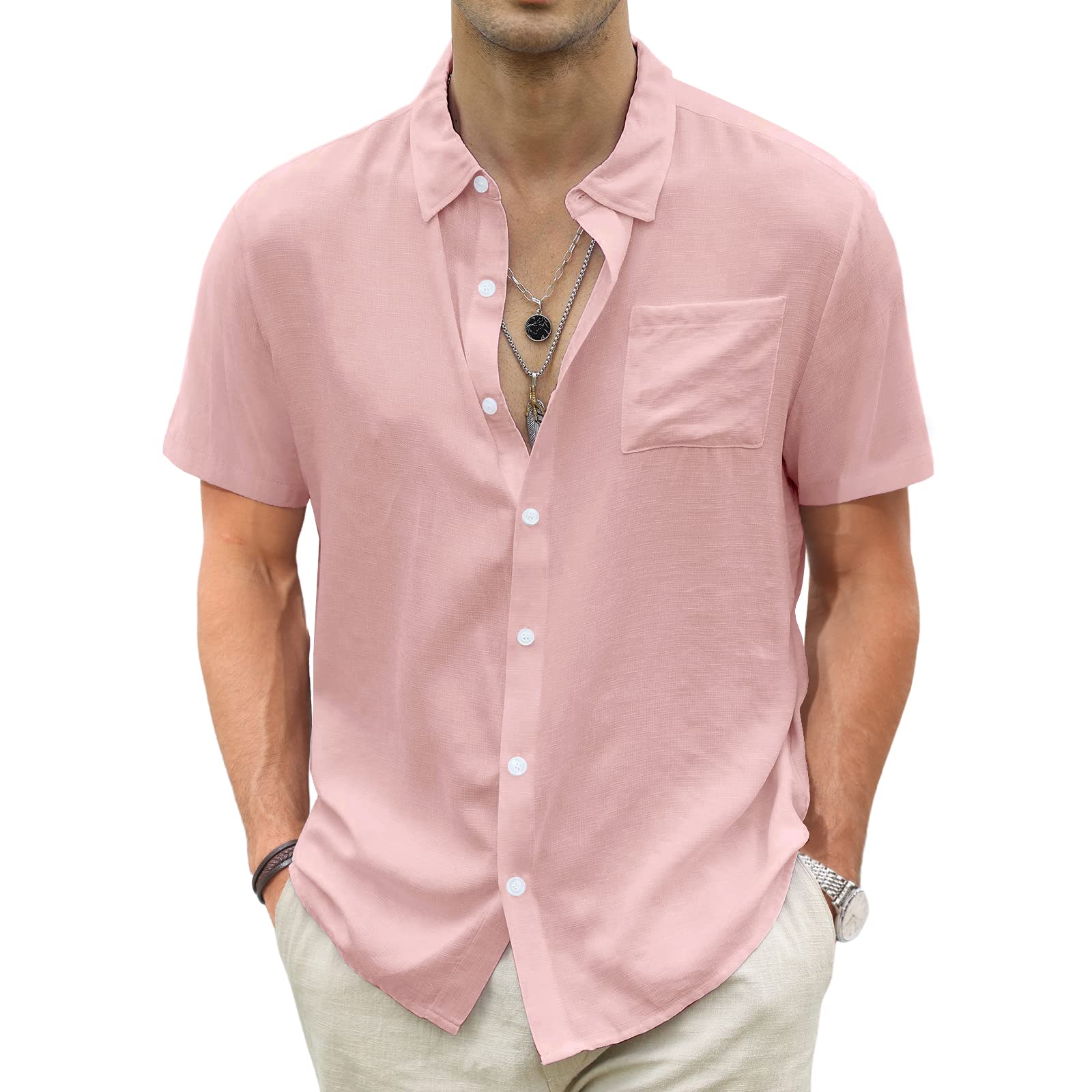 CTU Men's Fashion Summer Casual Button Down Shirt Short Sleeve Solid Color Holiday Beach Shirts