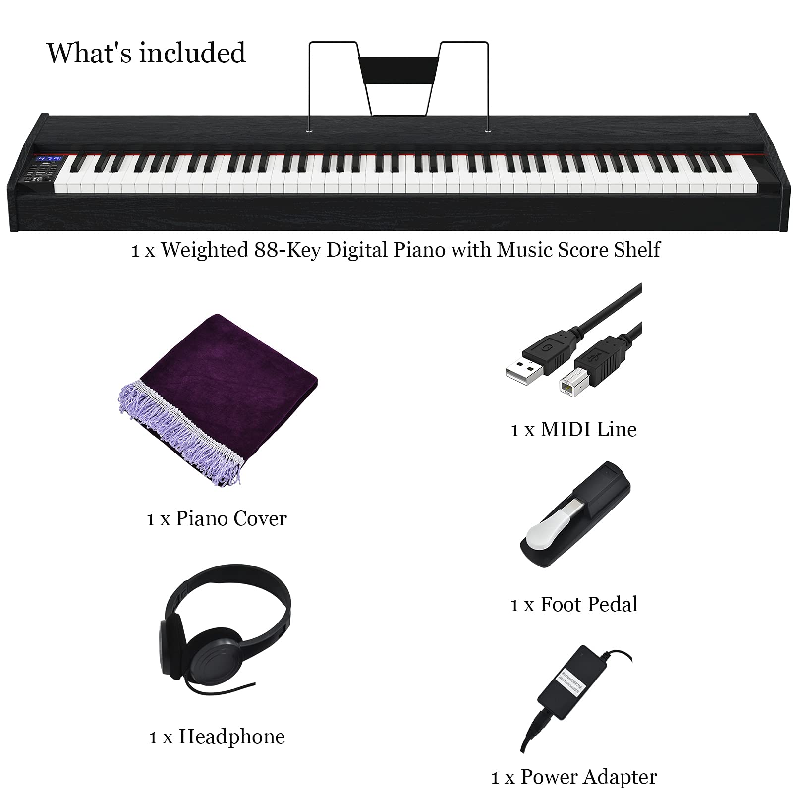 Costzon 88-Key Weighted Piano Keyboard Full Size, Portable Midi Keyboard Hammer Action Duet Mode with Sustain Pedal, Built-in Speaker, Headphone and Power Supply for Beginner/Adults (Black)