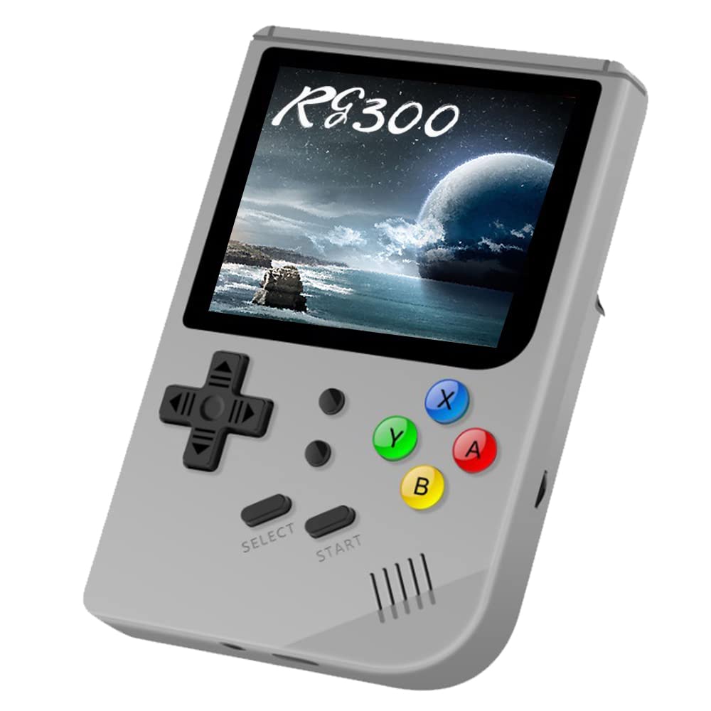 Diketigeey RG300 Handheld Game Console 2.8 Inch IPS Screen Open Source with 16 64G TF 5000+ Games 64Bit PS1 PCE 6 hours battery life Open Linux System Game Player (Gray)