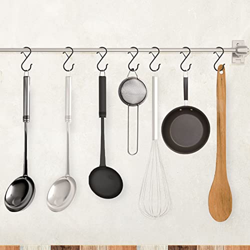 SAGARHR 10PCS S Hooks for Kitchen Utensil and Closet Rod, Rustproof Safety Buckle Design Metal Hanging Plants, Lights, Kitchenware, Pots, Pans, Cups, Clothes, Towels (10, Black)