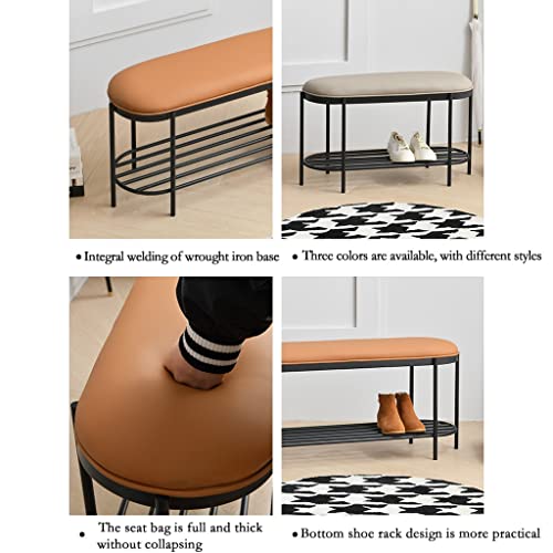Shoe Rack Shoe Shelf Stackable Shoe Rack Shoe Entryway Bench, Wrought Iron 2-Tier Shoe Storage Organizer with Leather Cushion Seat for Entryway Hallway Living Room Bedroom Shoe Bench Stackable Shoes