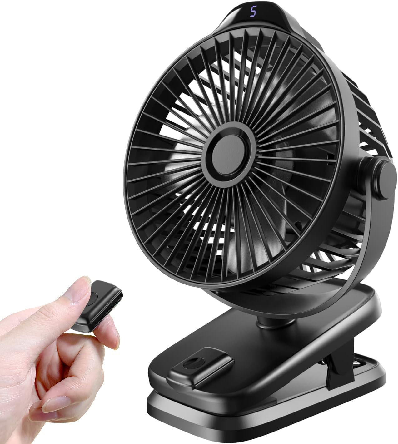 DILIBIRD 10000mAh Clip on Fan Battery Powered Desk Fan with 5 Speeds and Remote Control - Rechargeable Fan Portable with Screen Battery Display for Bed, Golf Cart, Van
