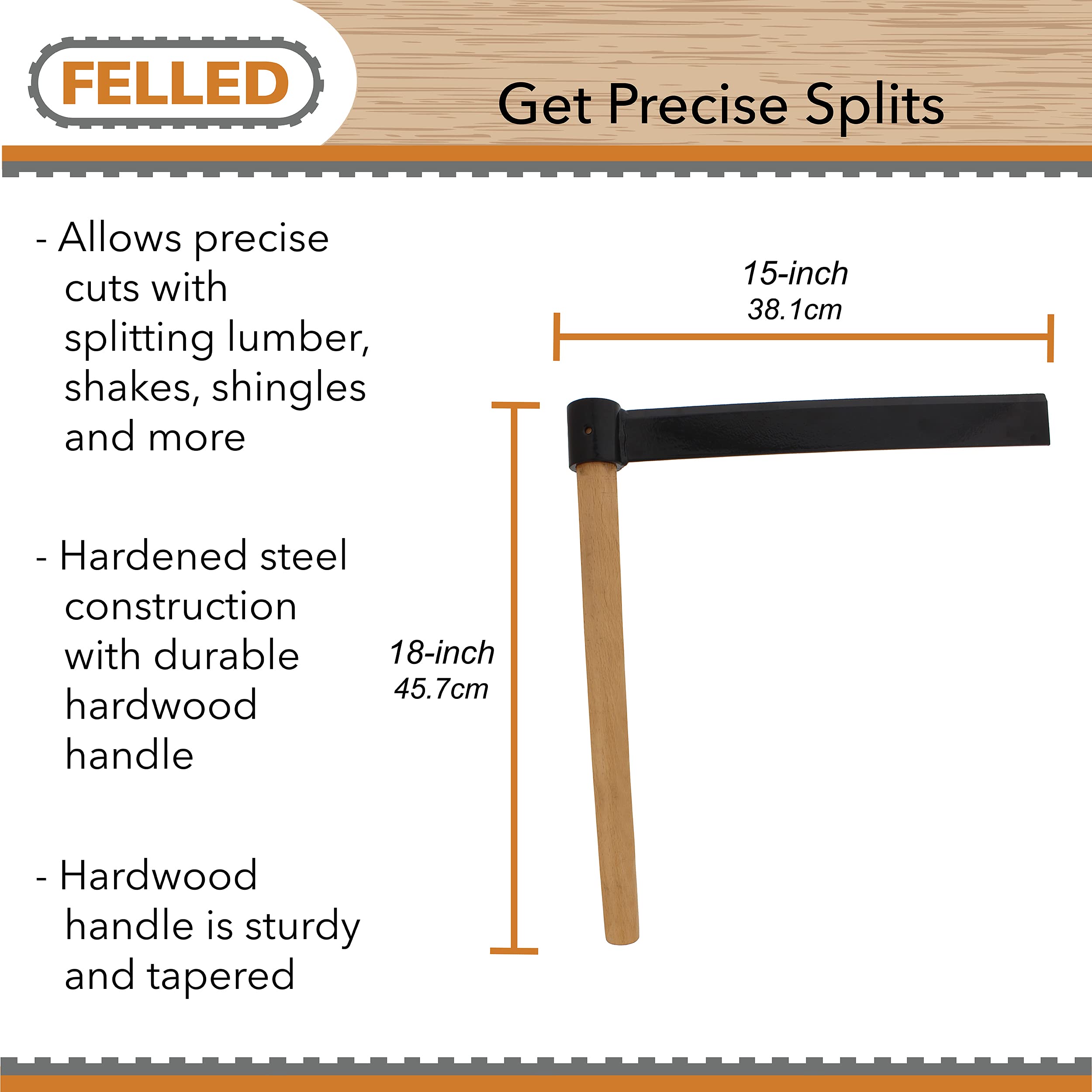 Felled Shingle Froe Tool, 15in Splitting Froe Blade & 18in Froe Knife Handle β Froe Axe Kindling Axe Wood Froe Tool