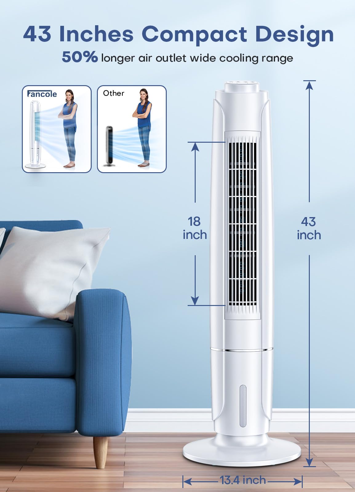 FANCOLE 43-INCH Evaporative Air Cooler, Portable Air Conditioners w/Cool Mode & 3 Speeds, 12H Timer for Auto-Off & Remote, 1 Gallon Water Tank, Wider Oscillating, Air Cooler for Room Bedroom Office