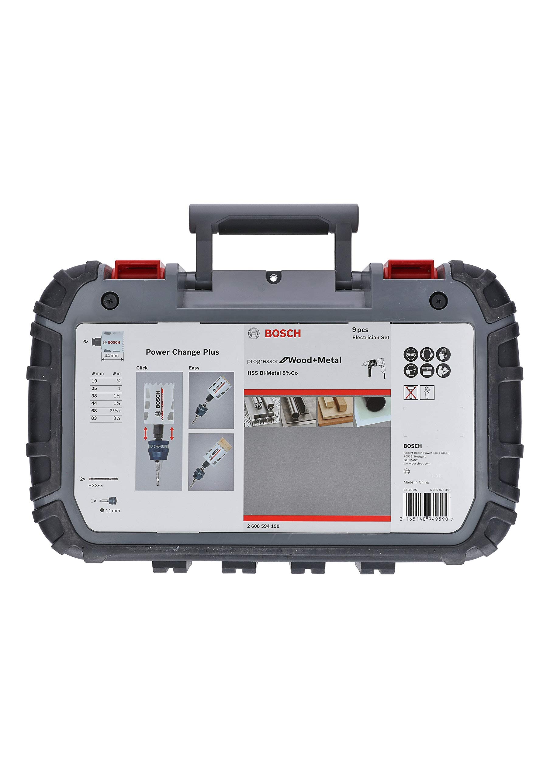 Bosch 2608594190 9-Piece Set Electricians Set Bi-Metal Progressor Holesaws, 8% Cobalt Alloy, Diameter 19, 25, 38, 44, 68, 83)