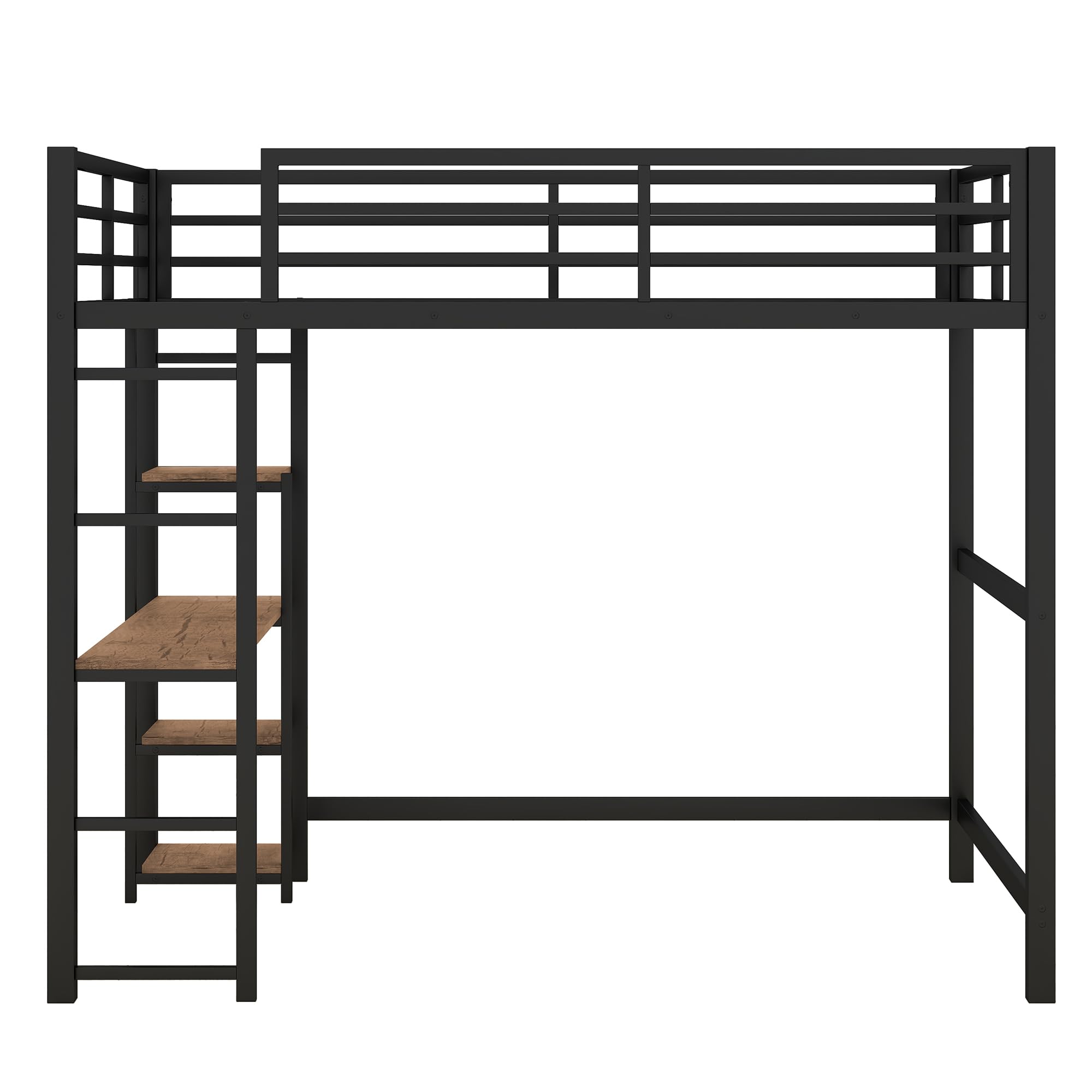 Harper & Bright Designs Full Size Loft Bed with Upper Grid Storage Shelf, Metal Full Loft Bed with Storage Stairs, Space Saving High Loft Bed for Teens Boys Girls,No Box Spring Needed, White
