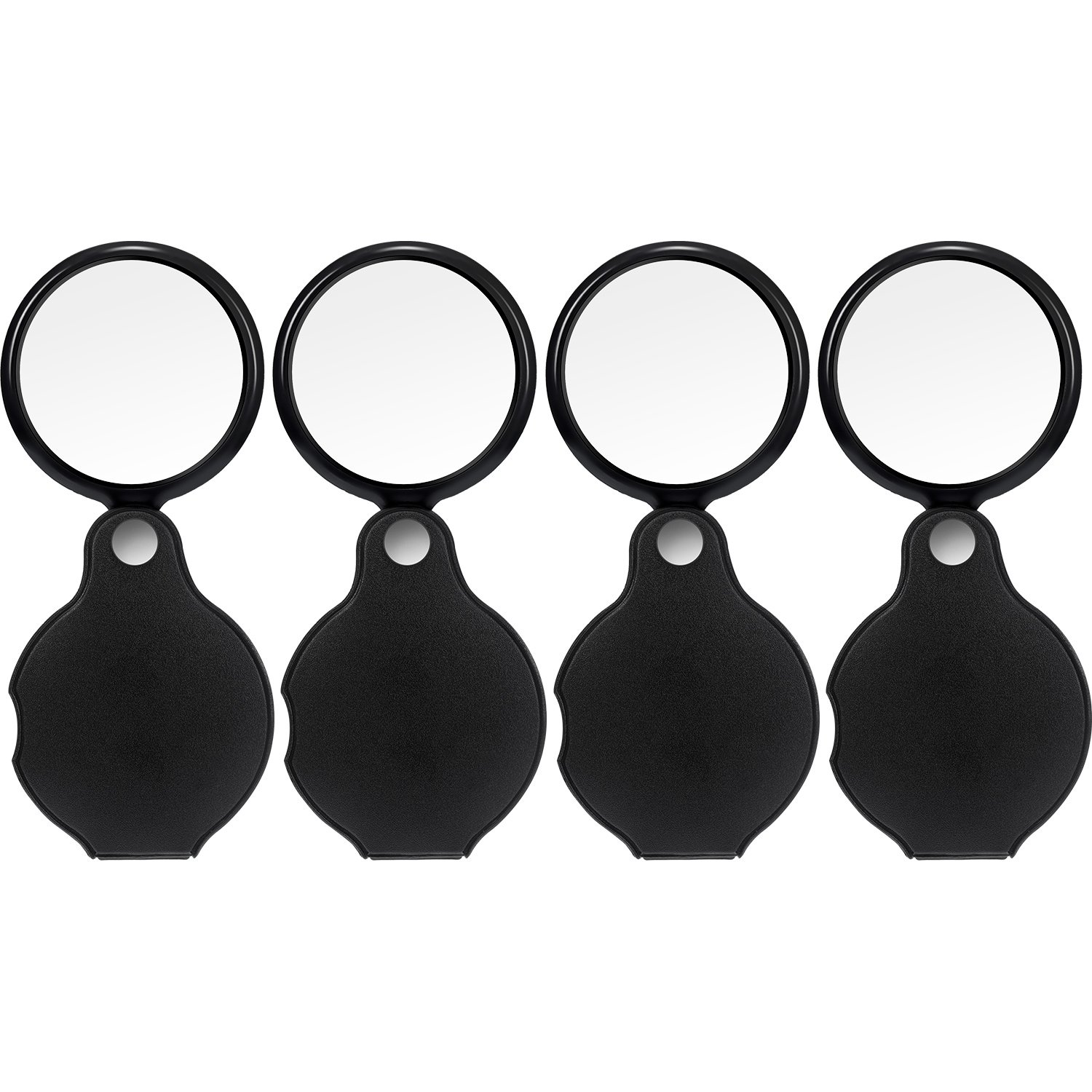 HESTYA 8 Pack 10X Mini Magnifying Glass Folding Pocket Magnifier Glass Loupe with Black Rotating Protective Holster for Reading Newspaper, Book, Magazine, Science, Hobby, Jewelry