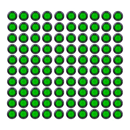 LEDVILLAGE 100 Pcs 3/4 Inch Mini Round Green LED Bullet Side Marker Clearance Lights Sealed Button w/Rubber Grommets Universal Truck Trailer Pickup Tow RV12V DC 3LED
