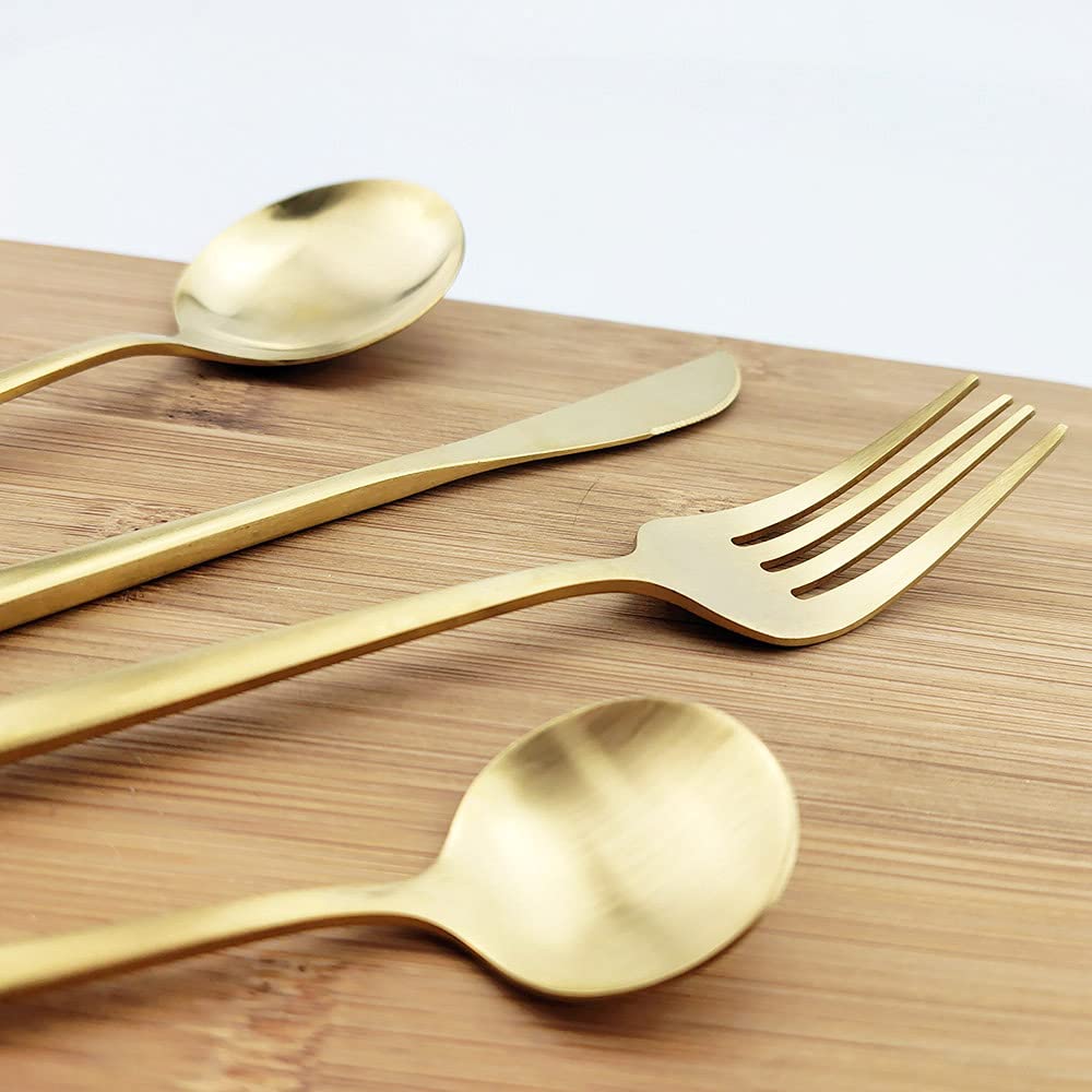 Gugrida 4Pcs Matte Tea Spoon Cutlery Stainless Steel Coffee Spoon Silverware Small Stirring Spoon Tableware Kitchen Flatware 5.11" Gold Red