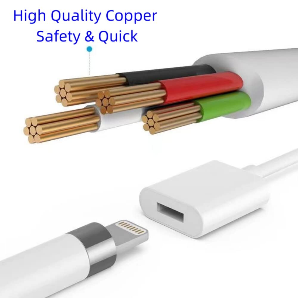 Design for Apple Pencil Charger,Apple Pencil Adapter 1FT 2 Pack, iPencil Pen First Gen Charging Cable Compatible with Apple Pencil 1st Generation,USB A Male to Lightning Female (Apple White)