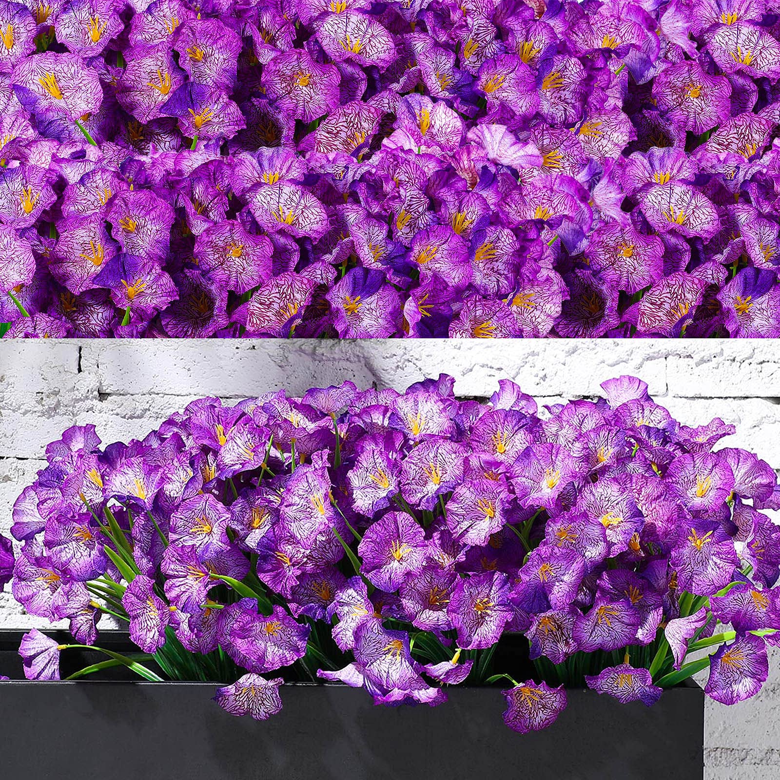 WILLBOND 12 Bundles Faux Flowers Decorative Artificial Shrubs Bushes Outdoor UV Resistant No Fade Faux Plastic Plants for Floral Arrangement Home Patio Porch Garden Decor (Purple)