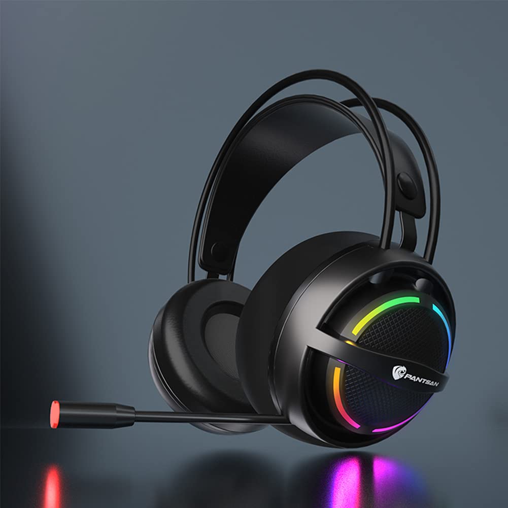 CALIDAKA Gaming Headset Music for PC 50mm Driver with Noise Canceling Mic Wired RGB LED(Black)
