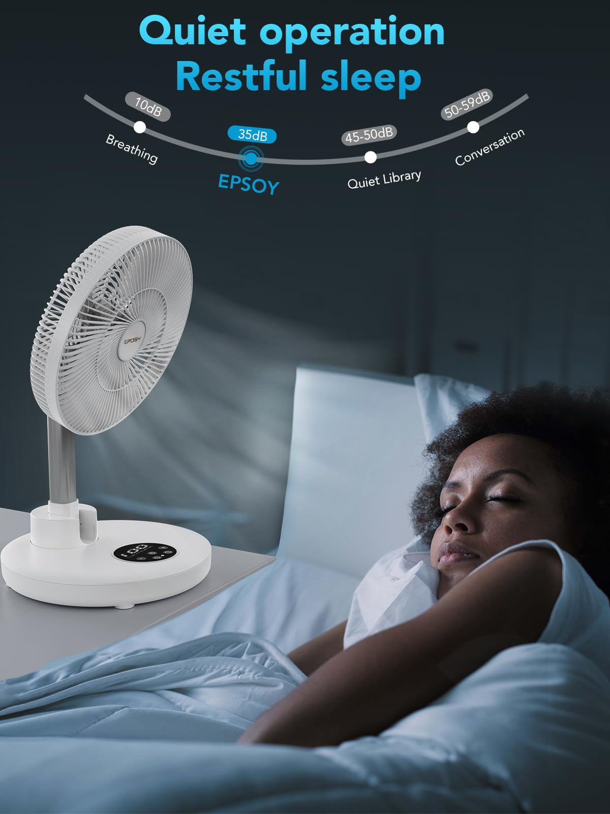 Eposy Standing Oscillating Fan 12" Foldable Portable Quiet Floor Fan, 12000mAh with Remote, Timer Setting, Height Adjustable, 6 Speed Portable Fan for Bedroom Office, Black