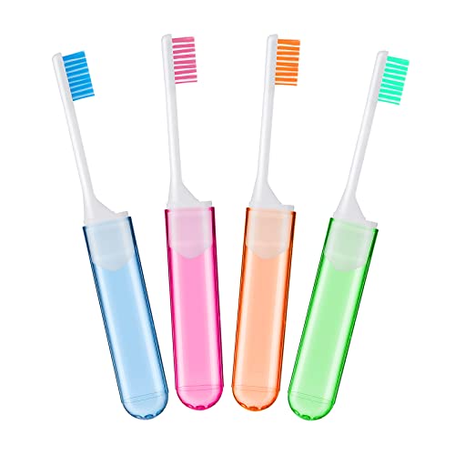 Sibba Toothbrush Covers 4 Pieces Folding Manual Toothbrushes Case Travel Kit Soft Bristles Tooth Brushes Mini Size Portable Brush Coverings Wrapped for Men Women Childrens Toddler