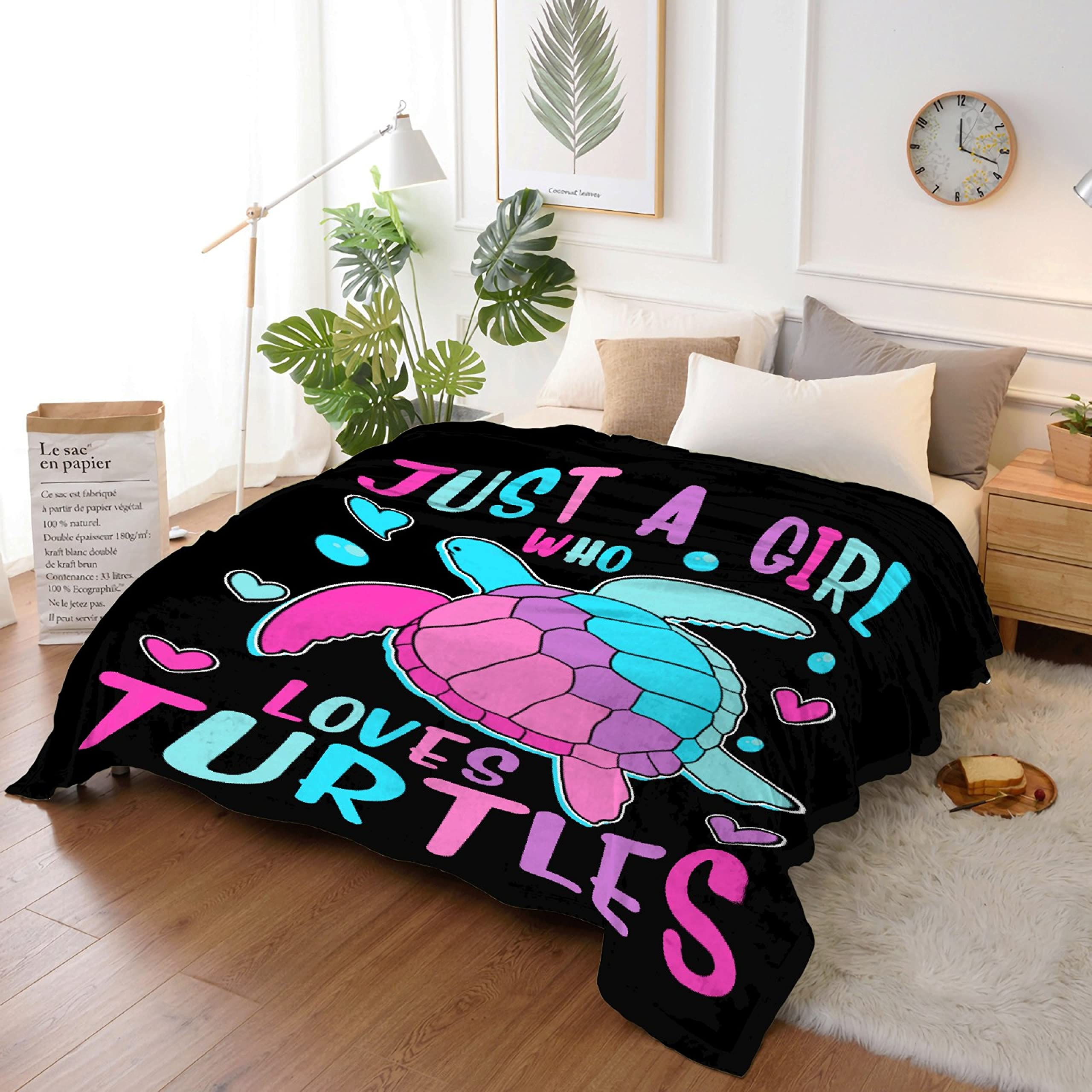sea Turtle Blanket Just Girl Who Loves Turtles Soft Blankets and Throws Flannel Cozy Lightweight Quilt Gift Perfect for Bed Sofa Couch-50 x40 Small for Kids