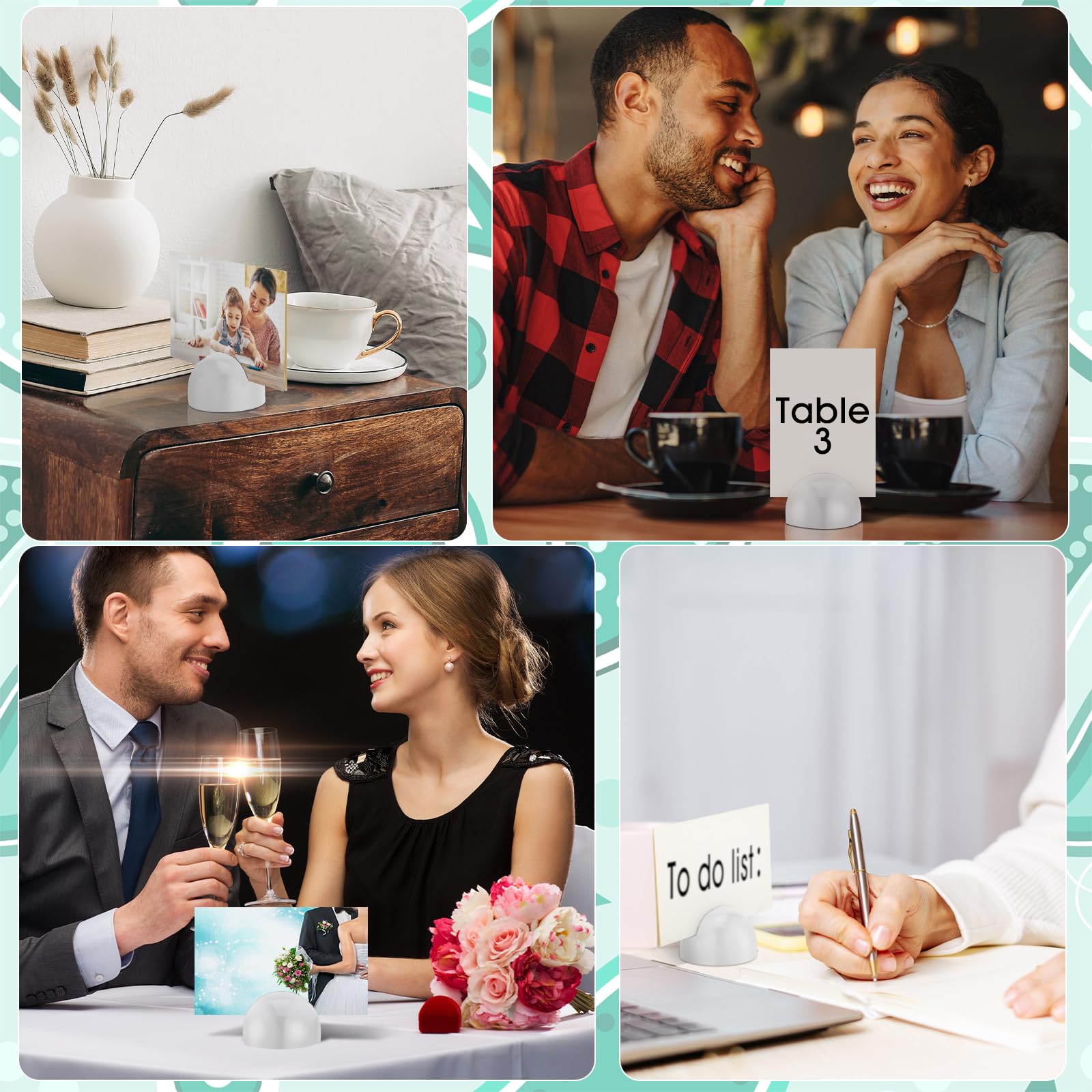Geyoga 50 Pcs Table Number Holder Round Table Number Stands Modern Place Card Holders White Table Number Holders Wood Table Number Clips for Wedding Reception Anniversary Party Events Banquet Picture