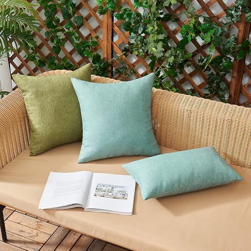 Woaboy Set of 2 Outdoor Waterproof Throw Pillow Covers Decorative Farmhouse Solid Cushion Cases for Spring Bed Sofa Couch Car Living Room Teal 16x16 inch
