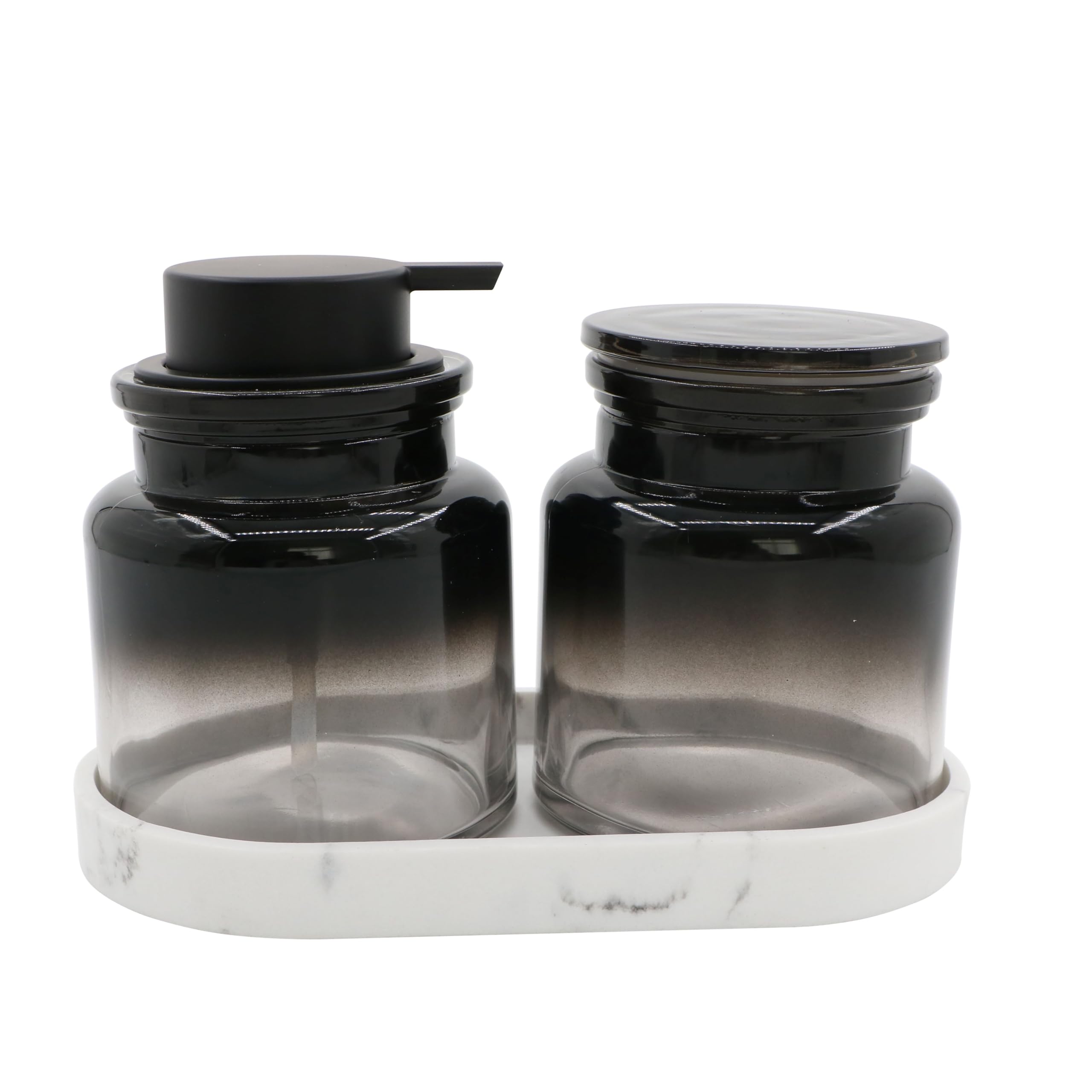 H Halston Glass Storage Jar Organizer, Bathroom & Kitchen Countertop Storage for Accessories, Stylish Home Solution, Black Ombre
