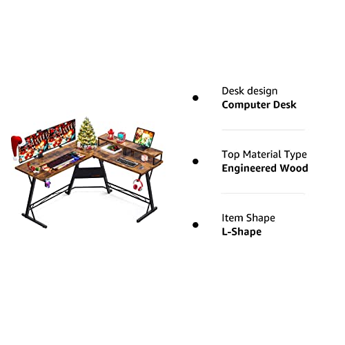 Coleshome Computer Desk L Shaped Gaming Desk, 51'' Computer Corner Desk with 2 Monitor Stands, Home Office Desk with Hook and Cup Holder, Space Saving, Easy Assembly