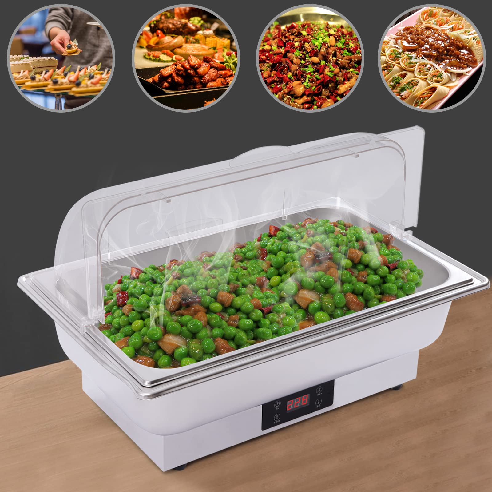 DNYSYSJ Electric Chafing Dish, 14L/14Q Commercial Chafing Dish Buffet Set Food Warmer Chafers and Buffet Warmers Chaffing Server Set for Dining Parties Wedding, Stainless Steel+PC (14L, 1 Tray)
