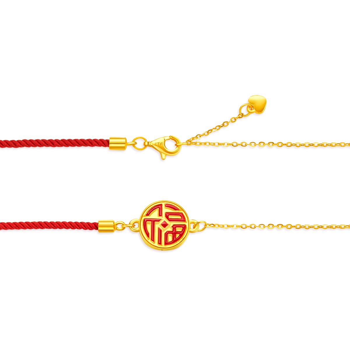 CHOW TAI FOOK 999 Pure 24K Gold Bracelet- Good Fortune Chain and String Bracelet