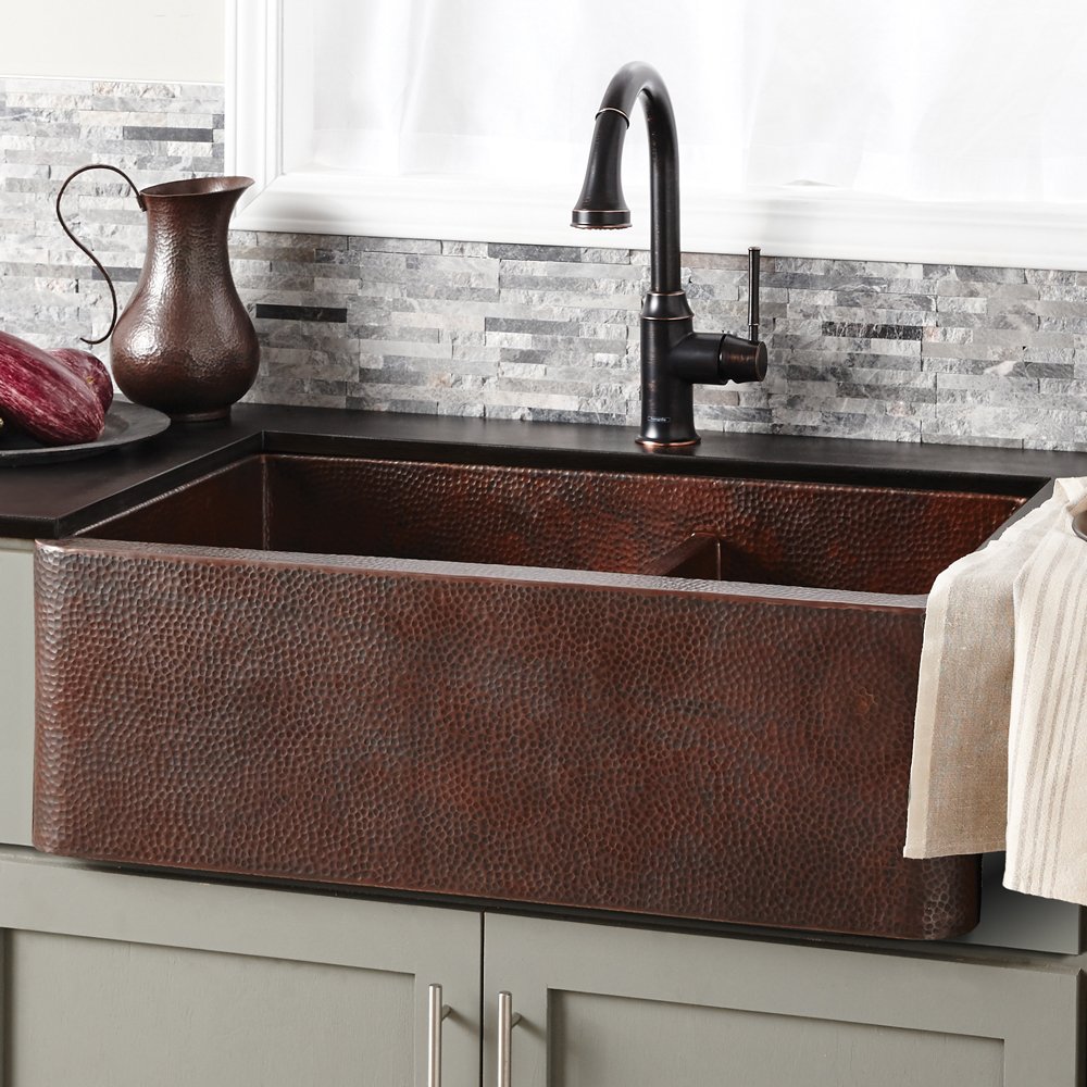 Native Trails CPK276 Farmhouse Duet Apron-Front Kitchen Sink, 33" x 22", Antique Copper