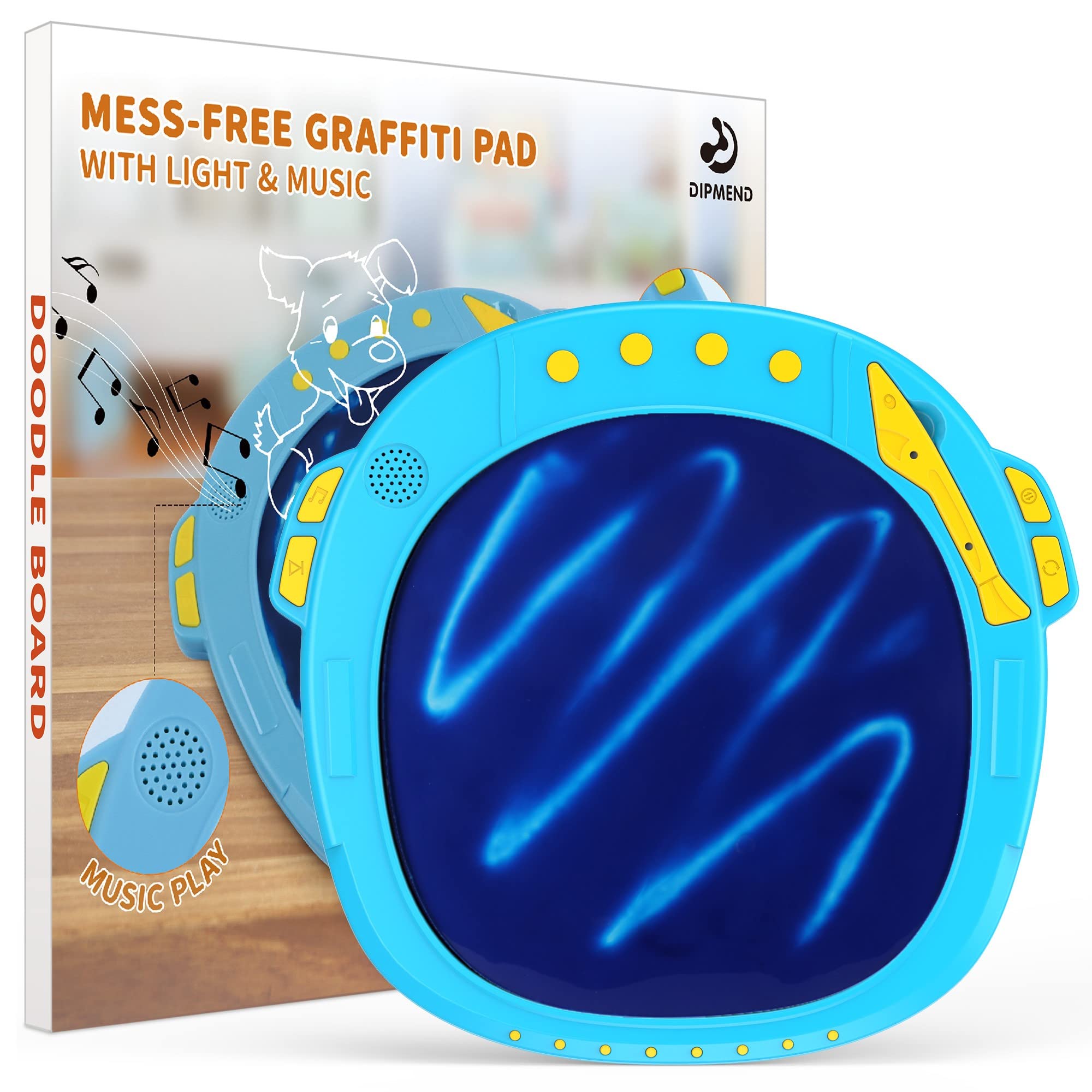 DIPMEND Toddler Doodle Board, Mess-Free Graffiti Board, Gifts for Boys & Girls (Blue)