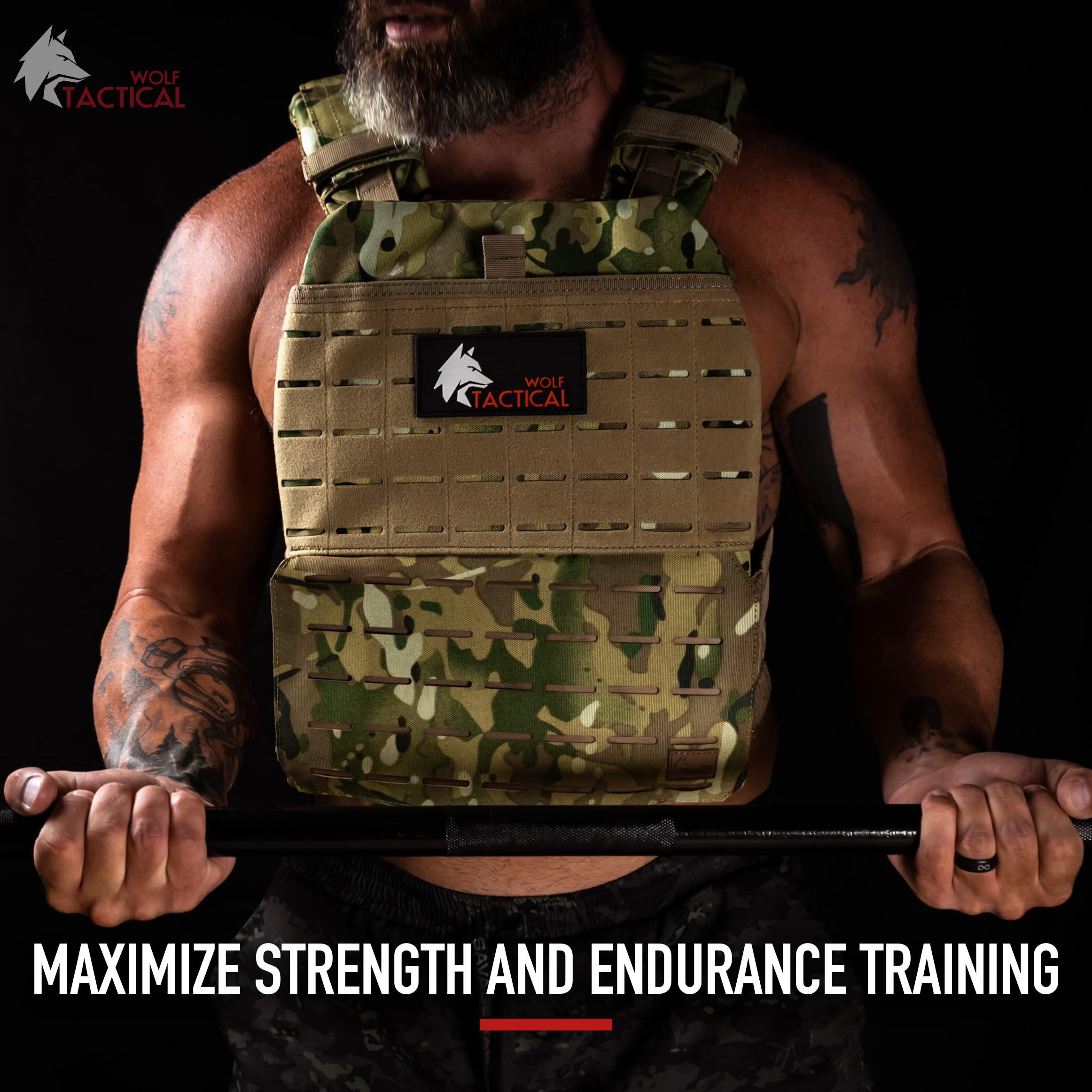 WOLF TACTICAL Adjustable Weighted Vest – WODs, Strength and Endurance Training, Fitness Workouts, Running (Black)