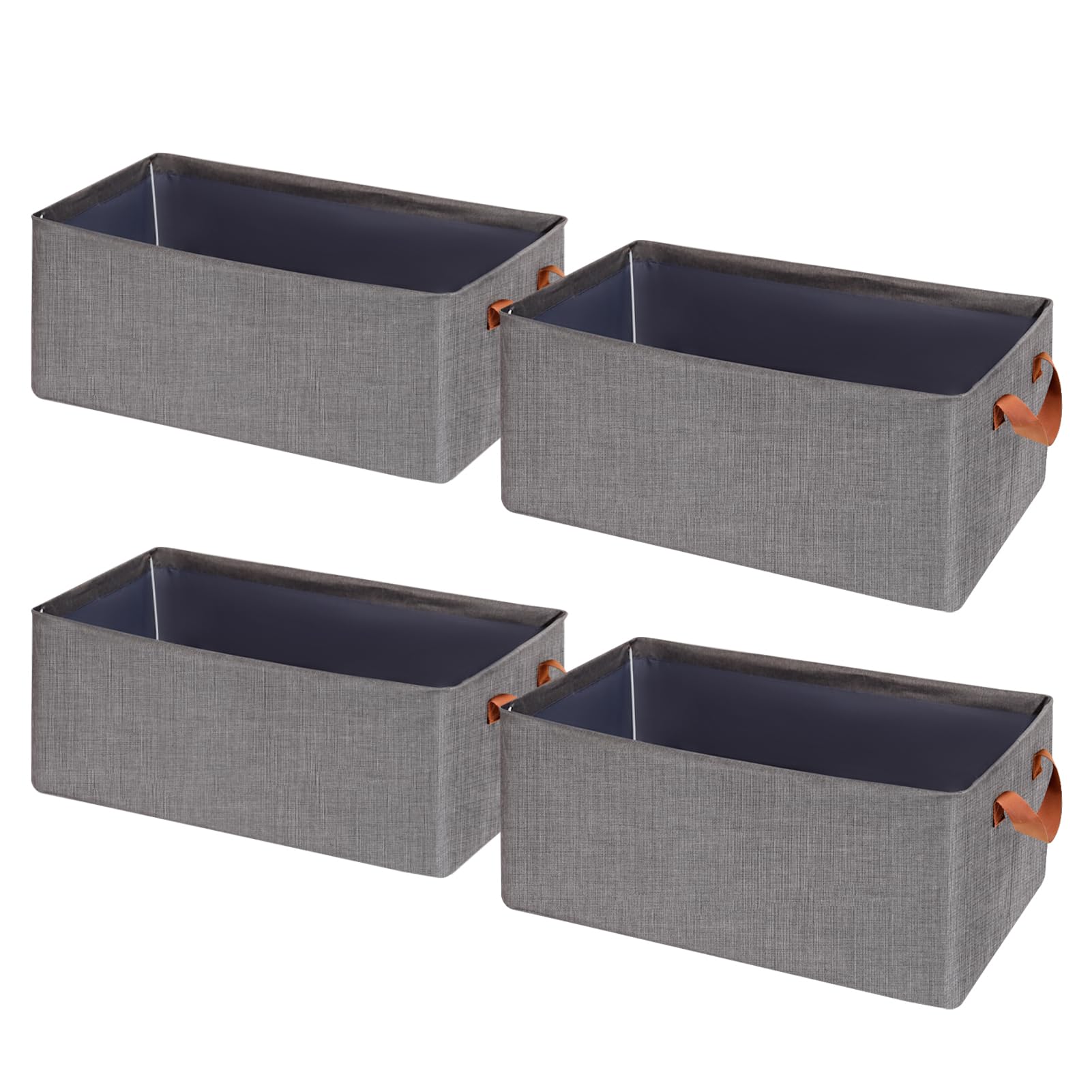Collapsible Extra Large Storage Baskets for Shelves with Metal Frame, 3 Pack Closet Organizers and Storage Bins for Organization with Handles, Collapsible Rectangle Fabric Organizing Boxes, Gray