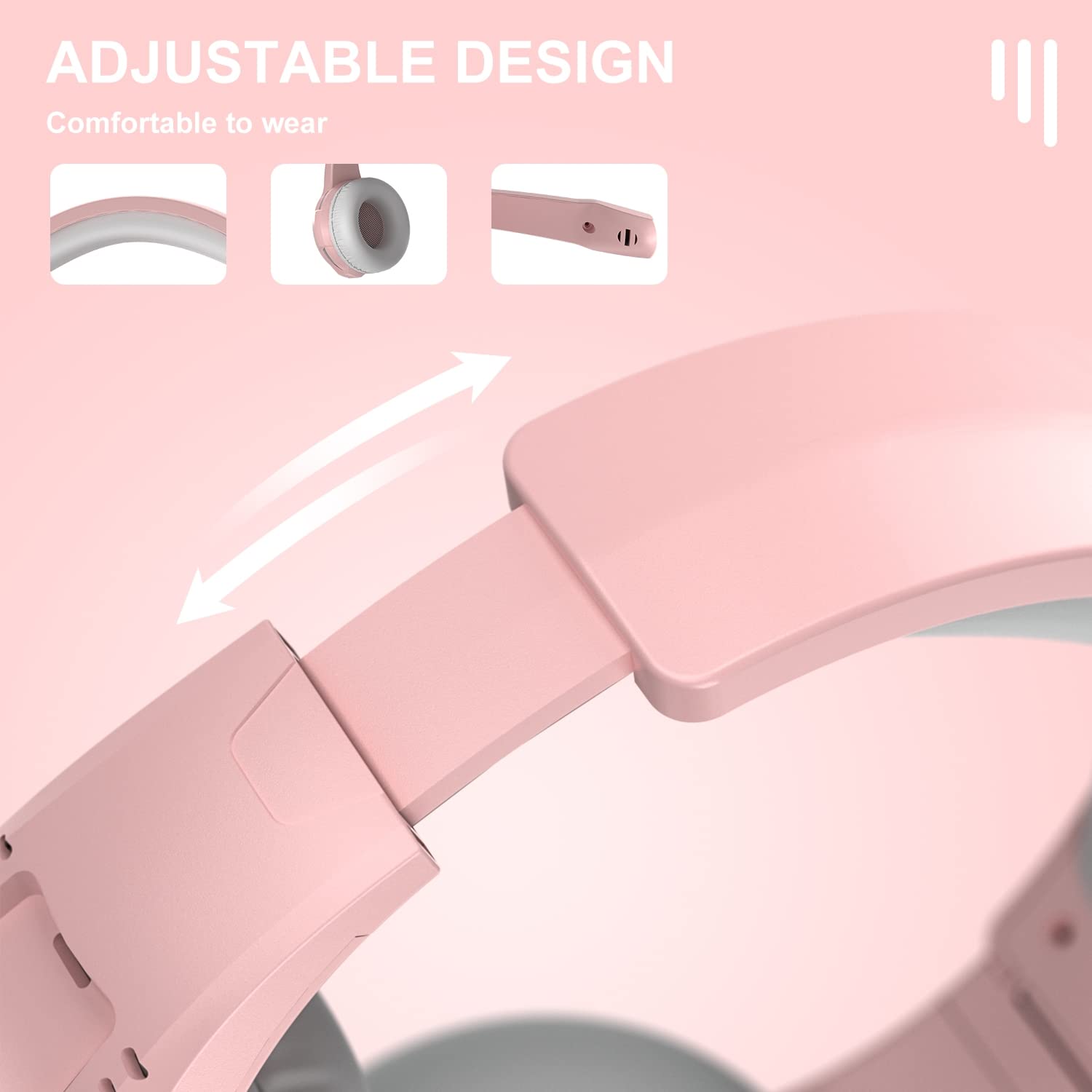 Emonoo Headphones with Microphone Surround Sound Active Noise Canceling Pink Wired Gaming Headphones - 3.5mm Audio Jack Stereo Headset for PC, PS4, PS5, Switch, Xbox One, Pink (Game/Work/School)