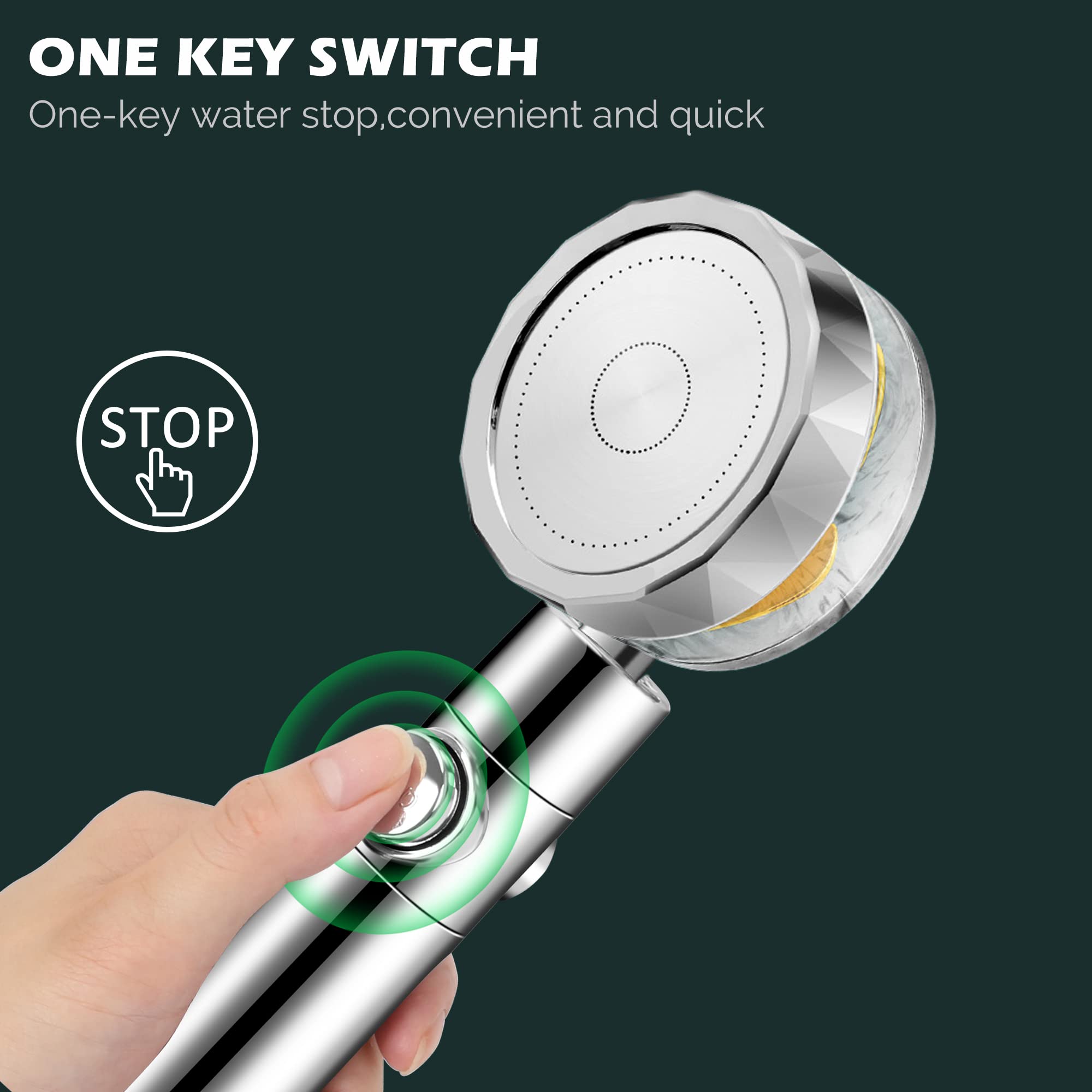 High Pressure Shower Head with Handheld Spray for Low Water Pressure, Hydro Jet Shower Head with Filtered and on off Switch, 360° Rotating Vortex Shower Head, Propeller Turbo Fan hand-held Shower Head