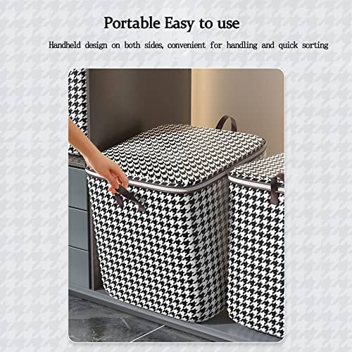 Houndstooth Clothing Storage Bins with Double Zipper & Handle, Cloth Organizer Sheets Organizer for Closet, Large Storage Bags, Folding Storage Box, Stackable Storage Bins