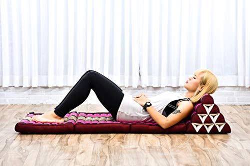 Leewadee 3-Fold Mat with Triangle Cushion β Comfortable TV Pillow, Foldable Mattress with Cushion Made of Eco-Friendly Kapok, 67 x 21 inches, Auburn Pink