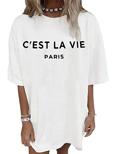 Zoyami Womens Oversized T Shirt Vintage Letter Graphic Tee Casual Summer Loose Short Sleeve Top Letter White Medium