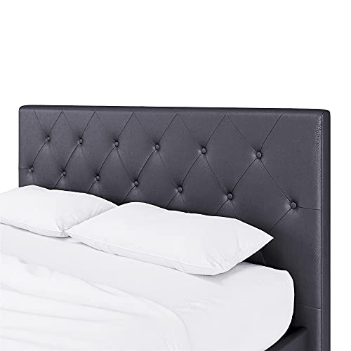 DHP Dakota Upholstered Platform Bed with Diamond Button Tufted Headboard and Footboard, No Box Spring Needed, Queen, Gray Faux Leather,Grey