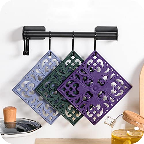 Silicone Trivets Mats-Trivets for Hot Dishes, Table, Countertop, Non-Slip Heat Resistant Modern Kitchen Trivets,Teapot Trivet - Flexible Trivet Square, Hot Pads for Pots & Pans of 3 Black