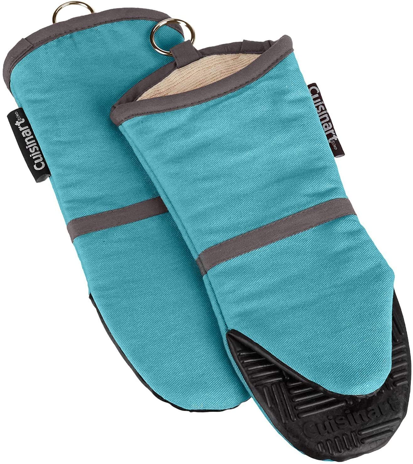 Cuisinart Silicone Oven Mitts, 2 Pack – Heat Resistant To 500 Degrees – Handle Hot Kitchen Items Safely – Non-Slip Silicone Grip Oven Gloves with Insulated Deep Pockets and Hanging Loop – Aqua
