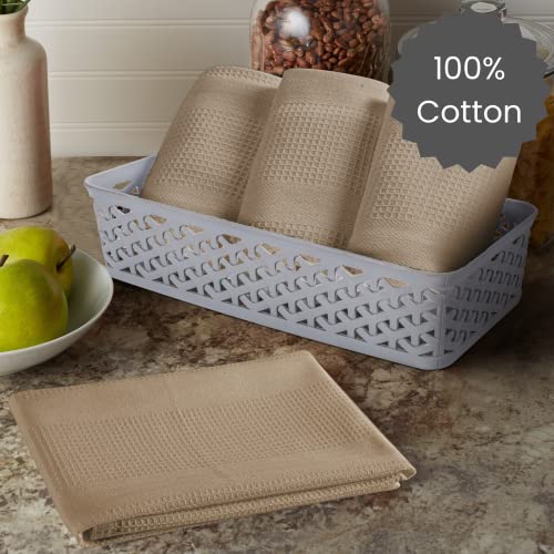 Cotton Clinic Premium Waffle Kitchen Towels 12 Pack β Soft Absorbent Quick Drying Table and Kitchen Linen - Dish Towels, Dish Cloths, Tea Towels and Cleaning Towels with Hanging Loop β 16x28 / Beige
