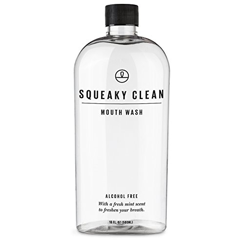 Squeaky Clean Alcohol Free Mouthwash 16 Ounce. Fresh Breath Oral Mouth Rinse. Cool Minty Flavor. Treats Bad Breath.