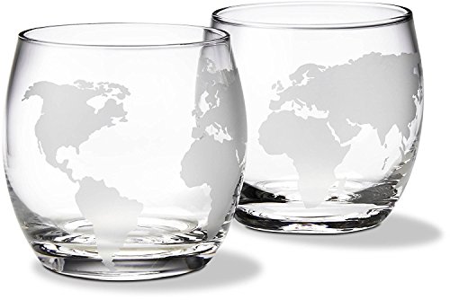 Etched Globe DOF 10 Oz Whisky Glasses, Old-Fashioned Liquor Glassware, Set of 2