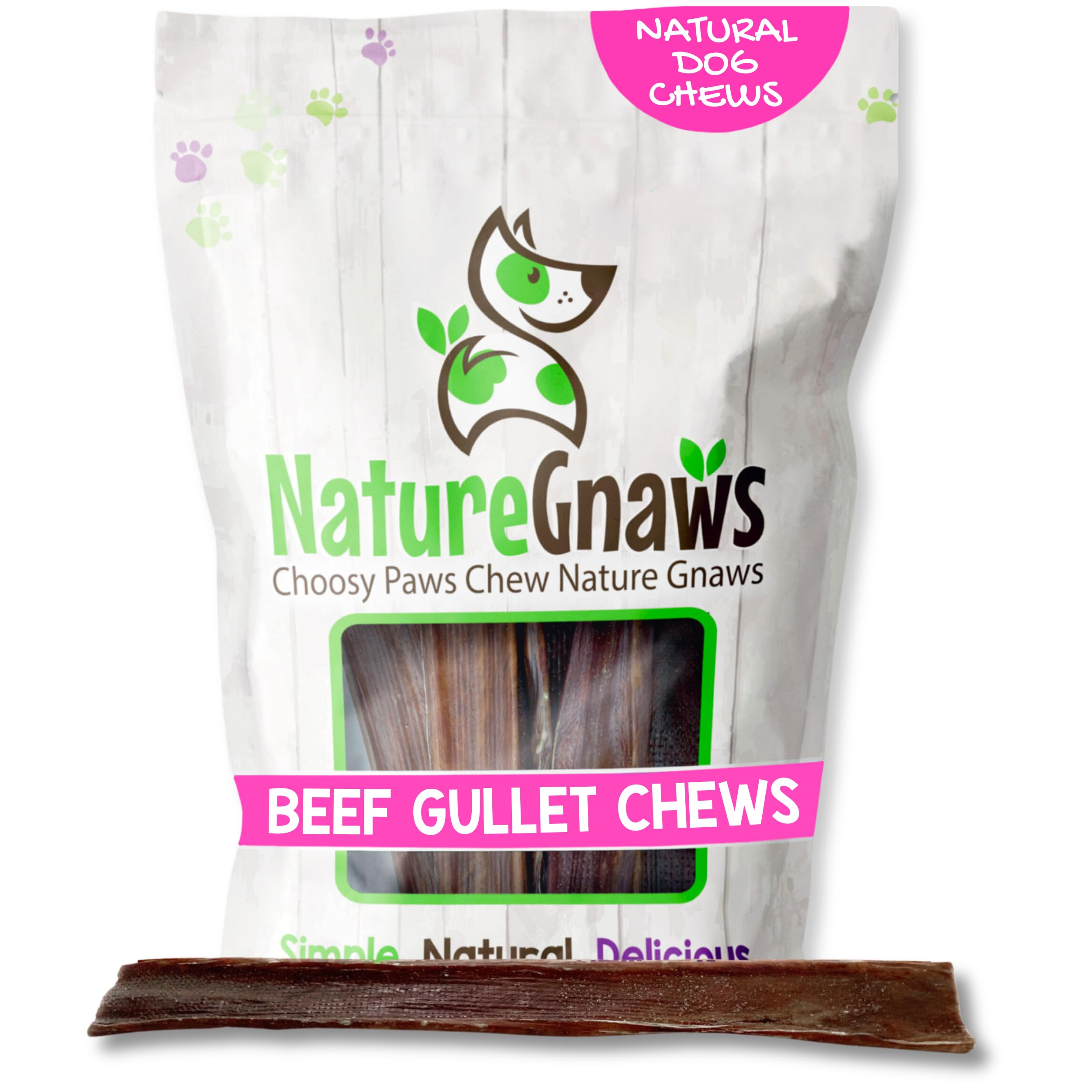 Nature Gnaws Beef Gullet Chews for Large Dogs 9-10" (10 Count) - Natural Beef Jerky Stick Dog Chew Treats - Rawhide Free