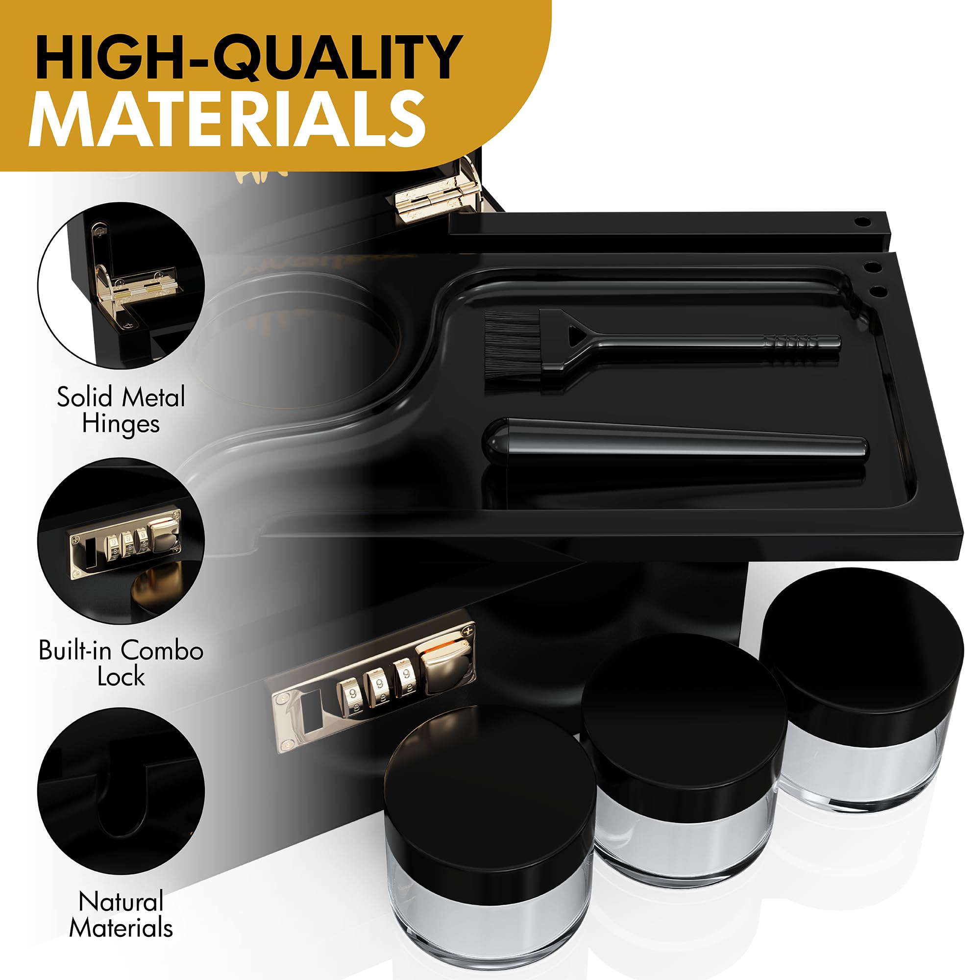 HASHBOX Storage Box - Large Bamboo Box with Rolling Tray and Combination Lock - Wooden Box for Herbs and Accessories