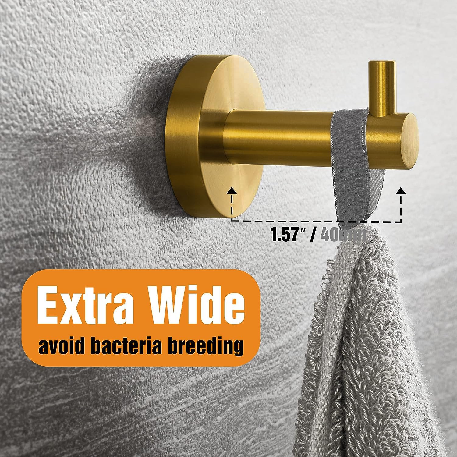HITSLAM Gold Towel Hooks for Bathroom Wall Mounted, Brushed Brass Wall Mount Hooks Heavy Duty Premium SUS 304 Stainless Steel Rustproof 2 Pack