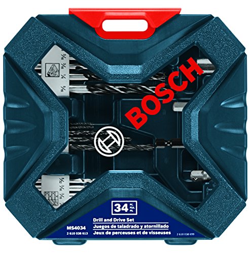 Bosch 18V Compact 1/2" Drill/Driver Kit with (2) 1.5 Ah Slim Pack Batteries GSR18V-190B22 and 34-Piece Drilling and Driving Mixed Set with Storage Case MS4034