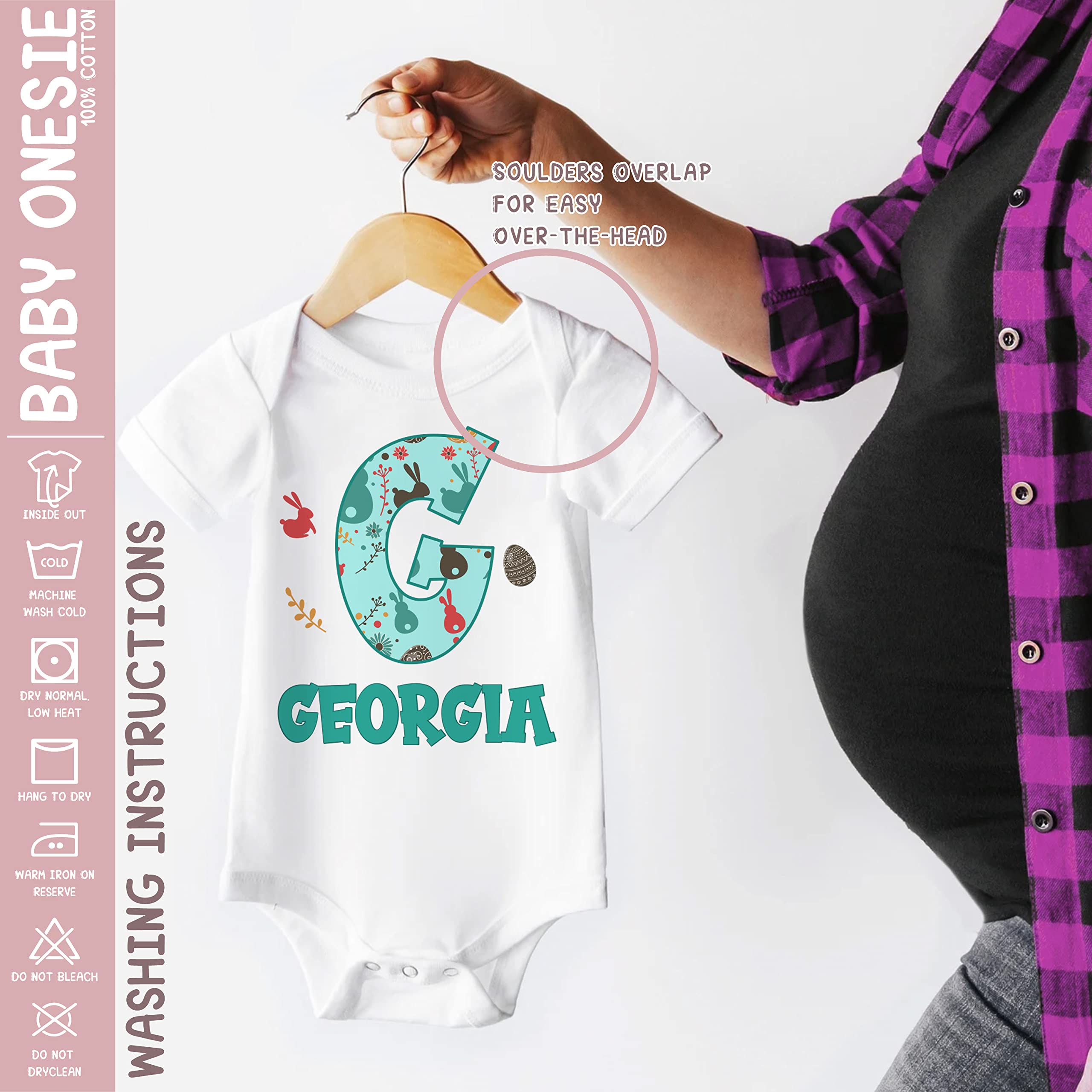 Personalized My First Easter Baby Onesie w/Name - 9 Design Customize 1st Boy Outfits Gifts Custom Girl Outfit Bunny Clothes Kids Bodysuit Newborn 6M 12M 18M 24M C1, White