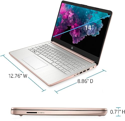 HP 14 Laptop for College Students, School, 14 Inch HD Display, Intel Celeron N4120, 8GB RAM, 192GB Storage (64GB eMMC + 128GB SD Card), Windows 11, 1 Year Office 365, Webcam, Rose Gold, PCM