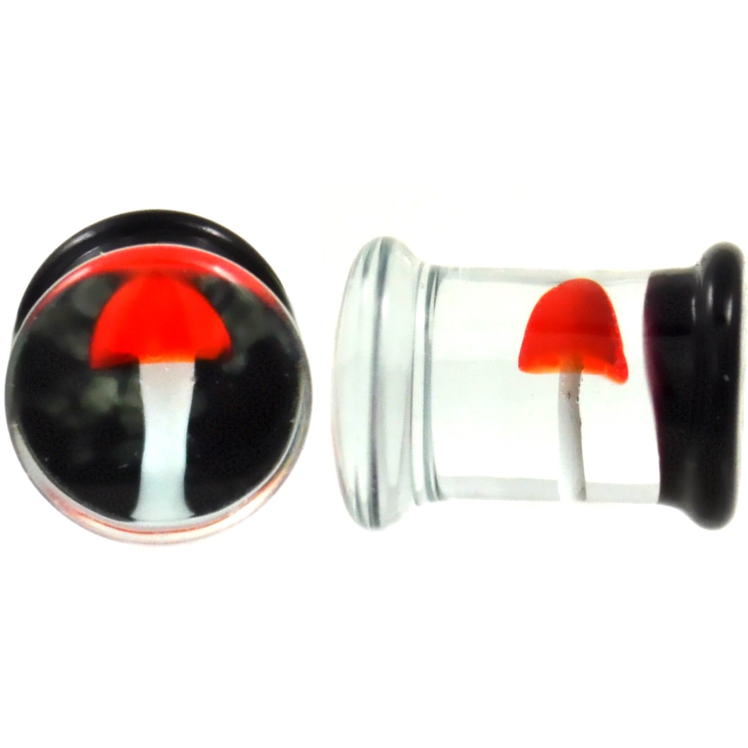 BYB Jewelry Pair of Trippy Red Mushroom Pyrex Glass Plugs Double Flared Gauges (2 Gauge (6mm))