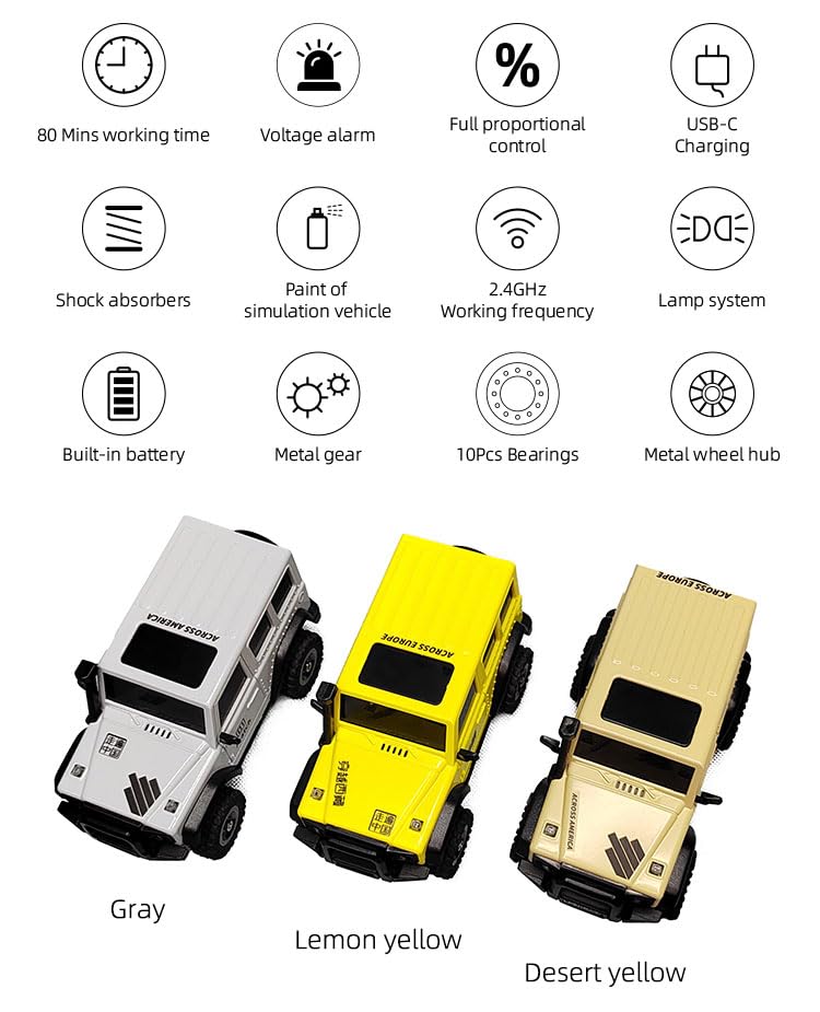 LDARC X43 Crawler RC Car 1:43 Full Scale Simulation RC Off-Road Vehicle 4WD Mini Climbing Toy with Remote Control (RTR Desert Yellow)