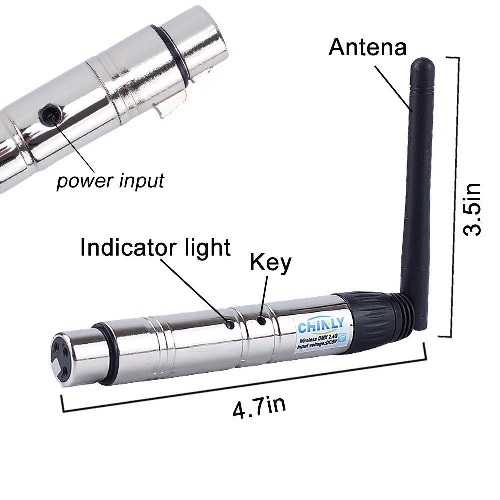 CHINLY 8pcs 2.4G DMX512 Wireless 1 Male Transmitter & 7 Female Receivers Control for Stage PAR Party Light